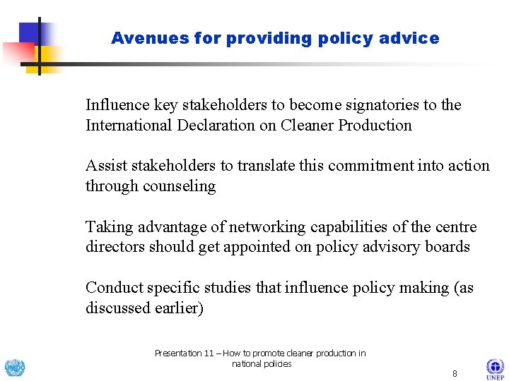 How to promote cleaner production in national policies