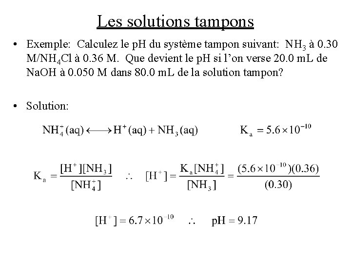 Lquilibre acidobasique et lquilibre de solubilit Les solutions