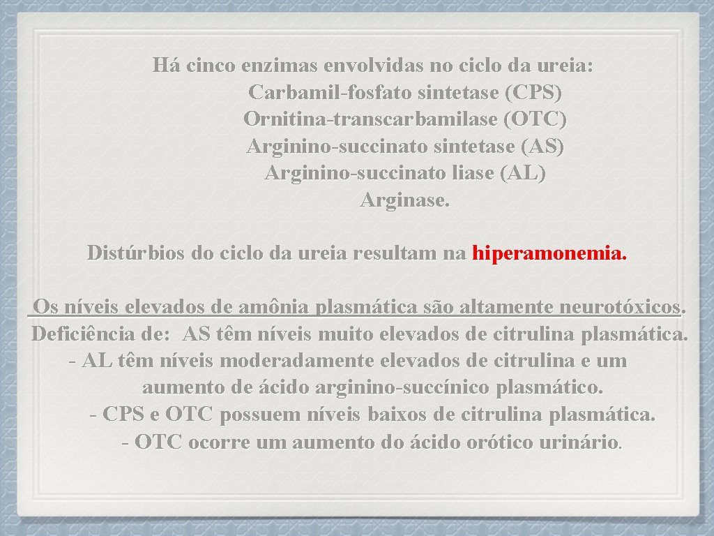 Metabolismo de Aminocidos Ciclo do Ureia Rota metablica