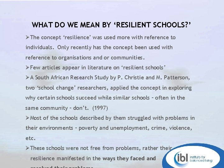 BUILDING RESILIENT SCHOOLS A FRAMEWORK FOR SCHOOL LEADERSHIP