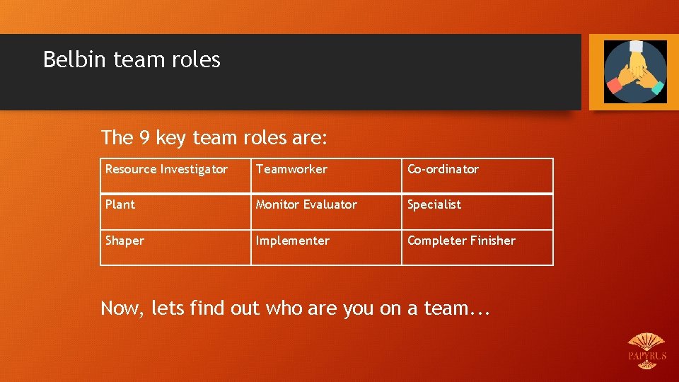 DOING IT TOGETHER Training Module Belbin team roles