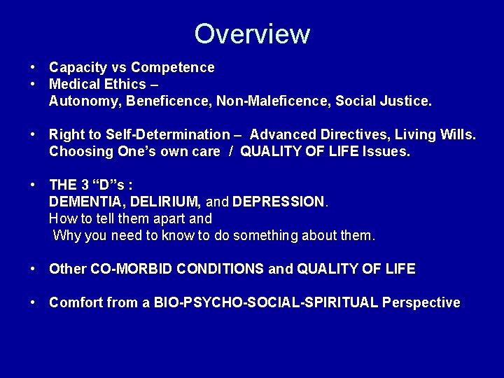 Quality of Life Dementia Delirium Other CoMorbid Conditions