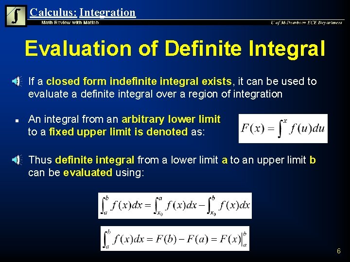 Math Review with Matlab Calculus Integration S Awad