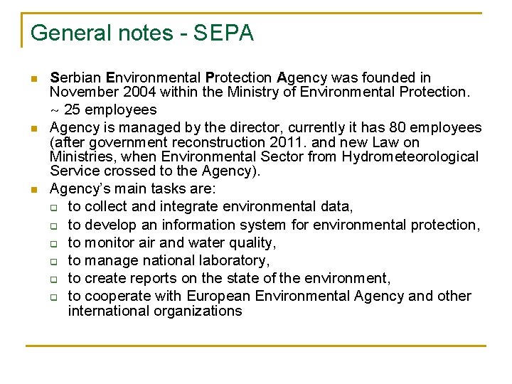Serbian Environmental Protection Agency State of Environment Reporting