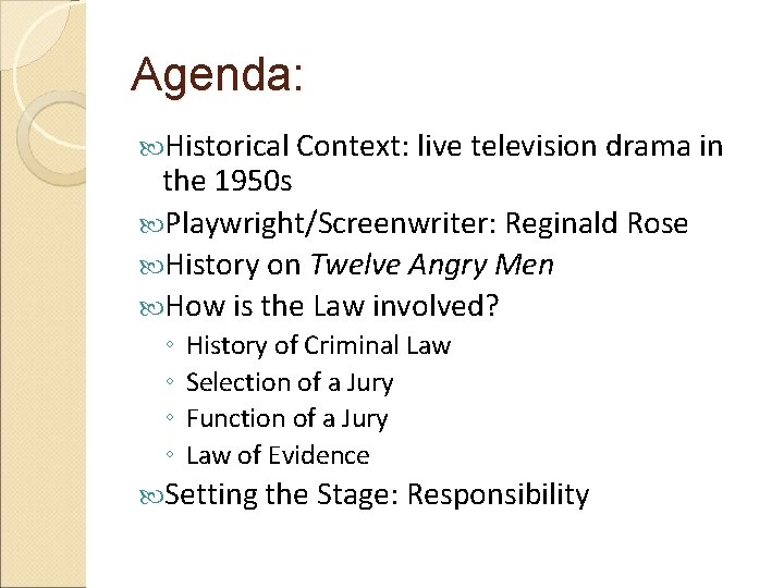 Introduction to Twelve Angry Men Agenda Historical Context