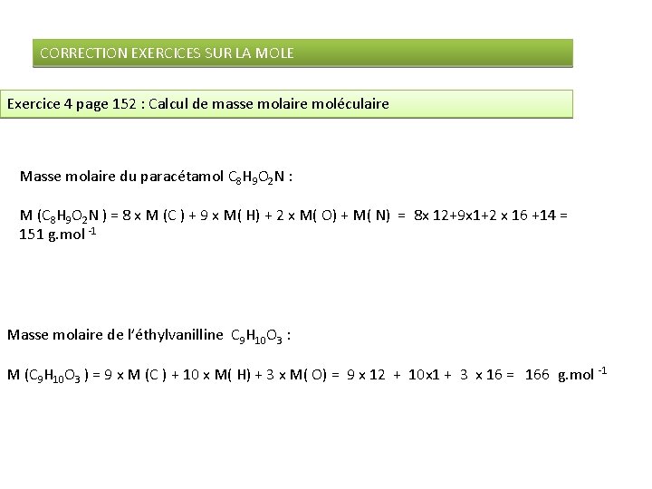 CORRECTION EXERCICES SUR LA MOLE Exercice 4 page