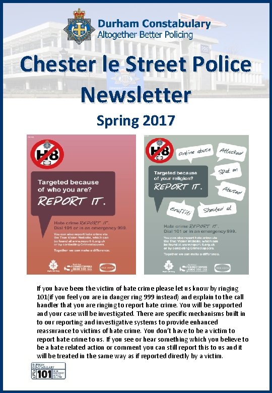 Chester le Street Police Newsletter Spring 2017 Hello