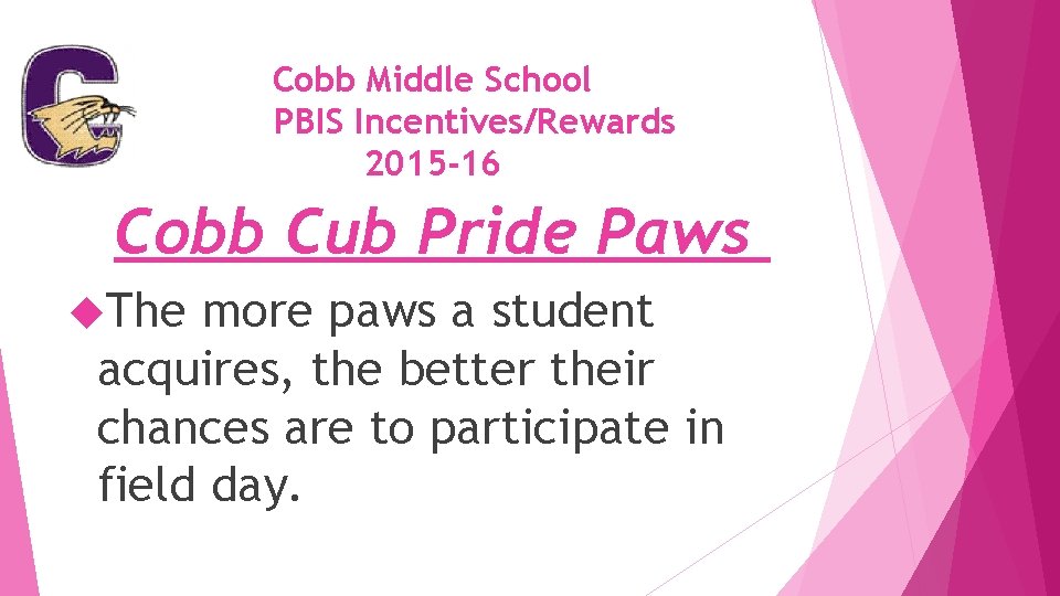 PBIS Incentive Program 2015 16 Cobb Middle School