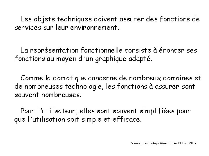 La reprsentation fonctionnelle Les fonctions assures par un