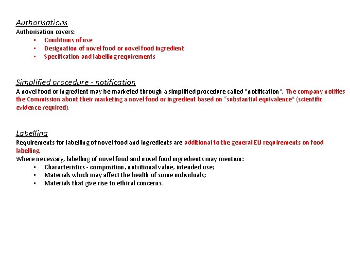 Novel Foods Description Authorization process labelling What the
