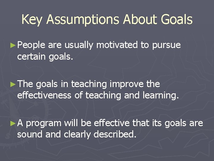 Planning Goals and Learning Outcomes Professor Mavis 9610005