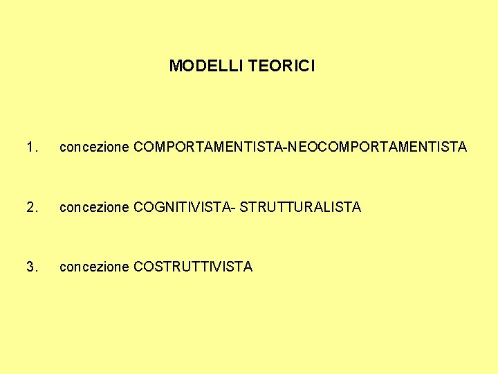 MODELLI TEORICI DI APPRENDIMENTO E MODELLI OPERATIVI DI