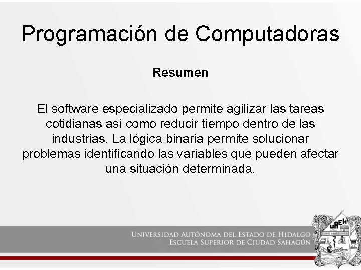 Programacin de Computadoras rea Acadmica Licenciatura en Ingeniera