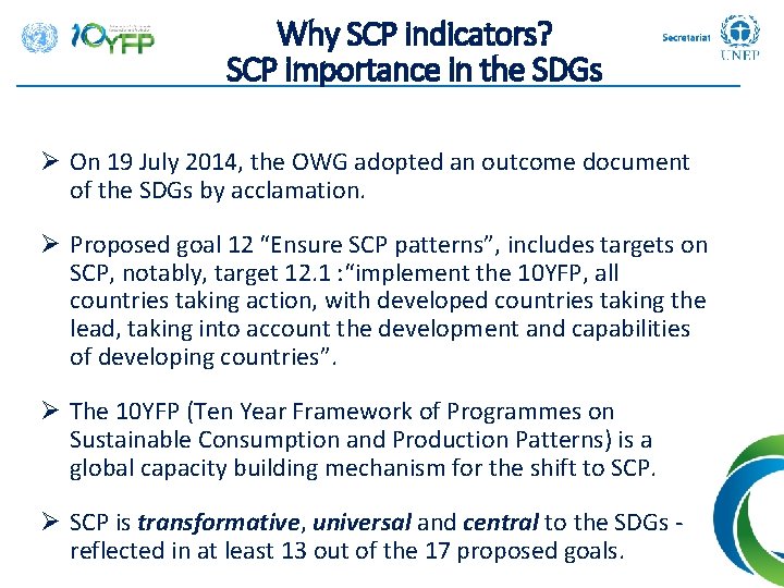 Sustainable Consumption and Production SCP indicators for the