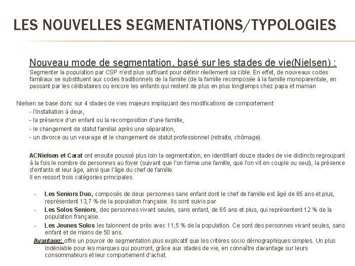 LES NOUVELLES FORMES DE SEGMENTATIONS M 1 MV