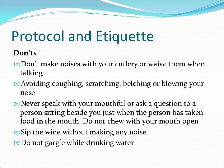 Diplomatic Atiquette Third session Protocol and Etiquette Presented