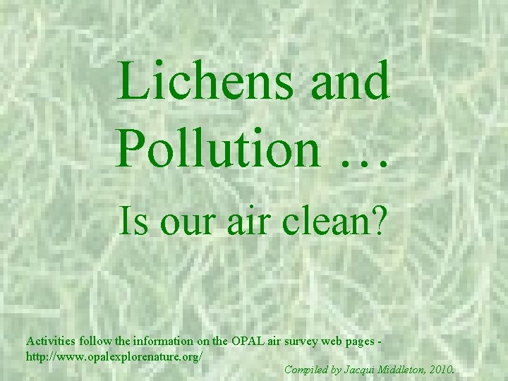 Lichens and Pollution Is our air clean Activities