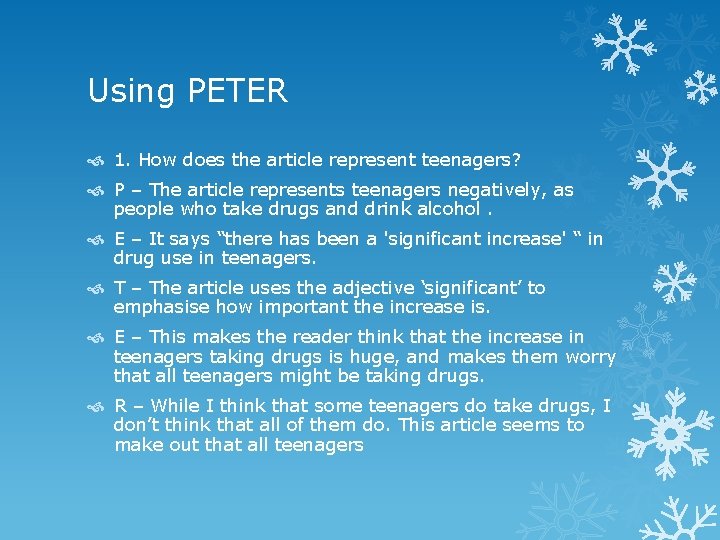PETER Paragraphs How to analyse text How to