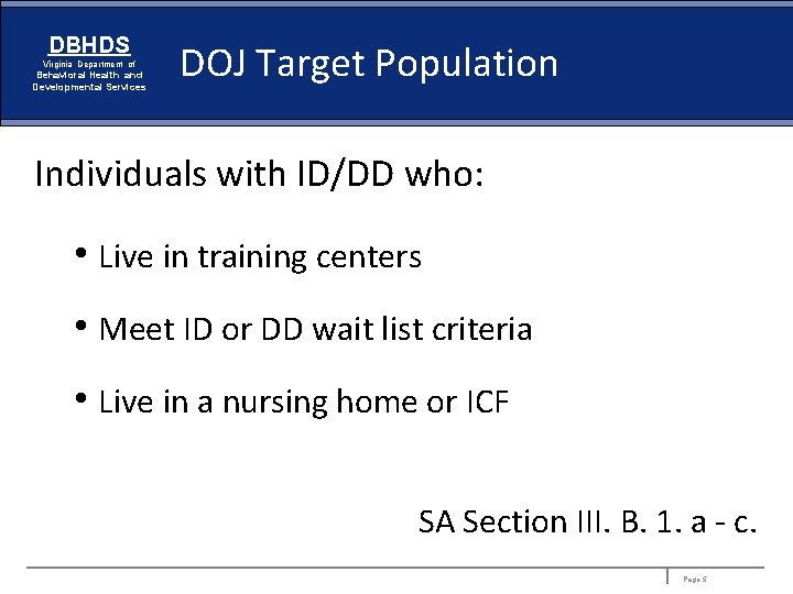 DBHDS Virginia Department of Behavioral Health and Developmental