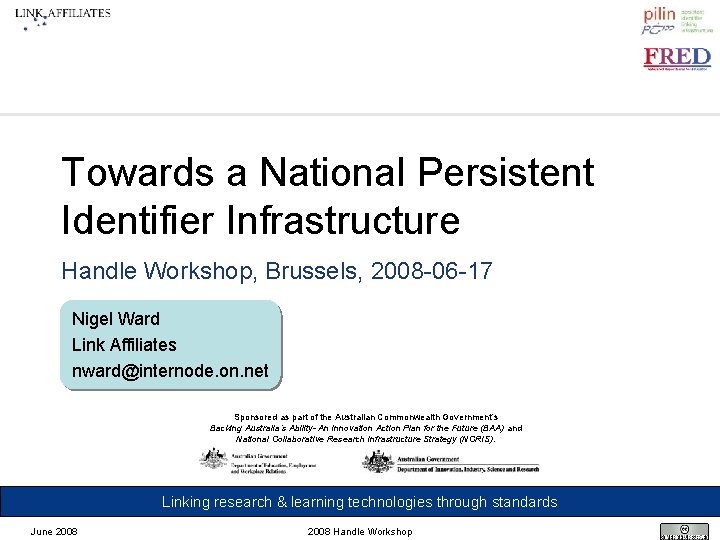 Towards a National Persistent Identifier Infrastructure Handle Workshop