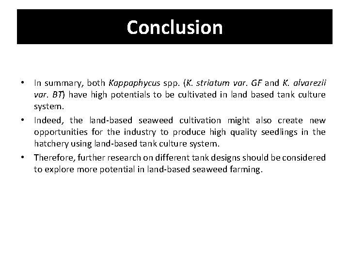 The Cultivation of Red Seaweed Rhodophytes Kappaphycus spp
