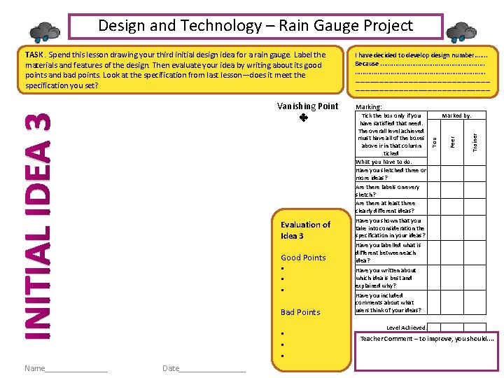Design and Technology Rain Gauge Project Name Date