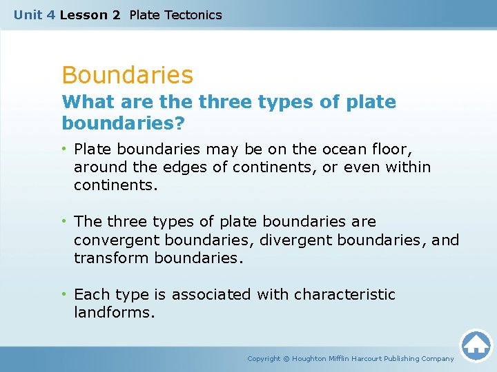Unit 4 Lesson 2 Plate Tectonics Copyright Houghton