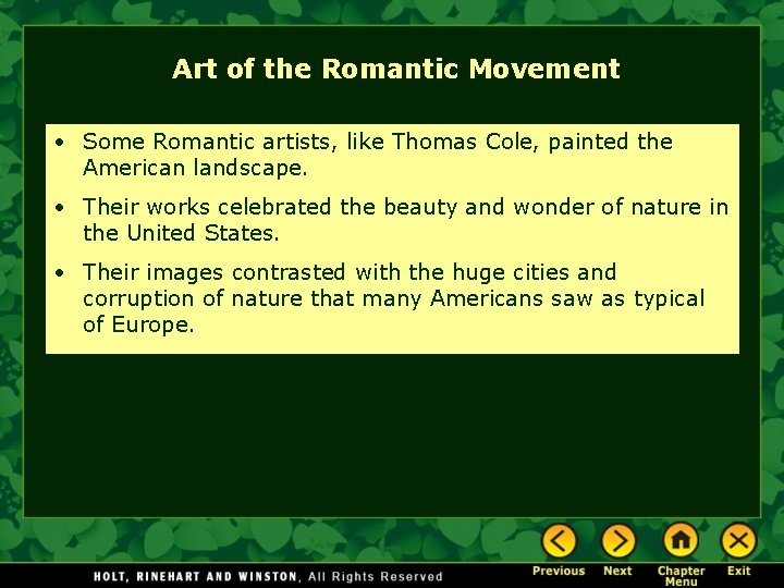 Chapter 13 New Movements in America Section Notes