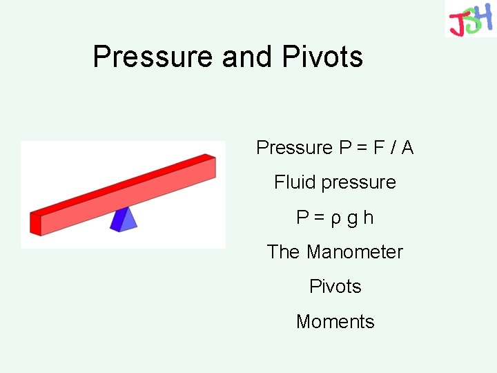 Pressure and Pivots Pressure P F A Fluid
