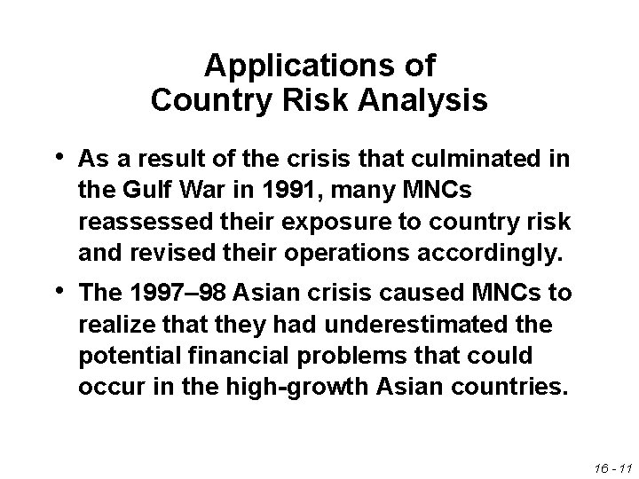 Lecture 20 Country Risk Analysis Measuring Country Risk