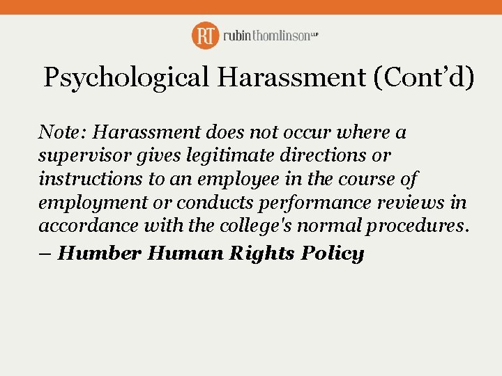 The Prevention of Psychological Harassment Bullying in the