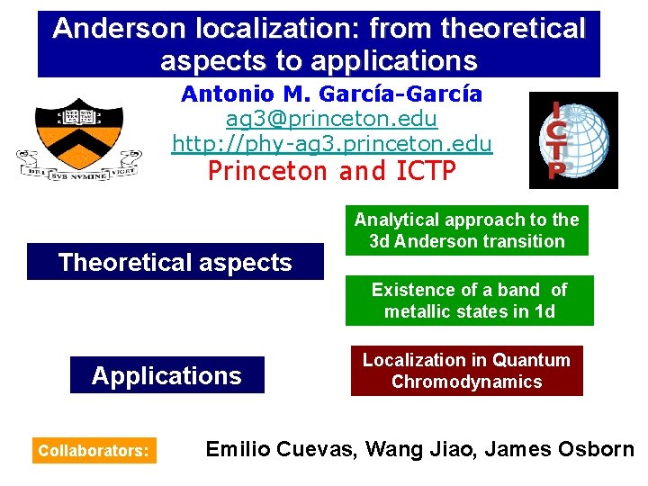 Anderson localization from theoretical aspects to applications Antonio