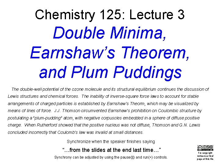 Chemistry 125 Lecture 3 Double Minima Earnshaws Theorem