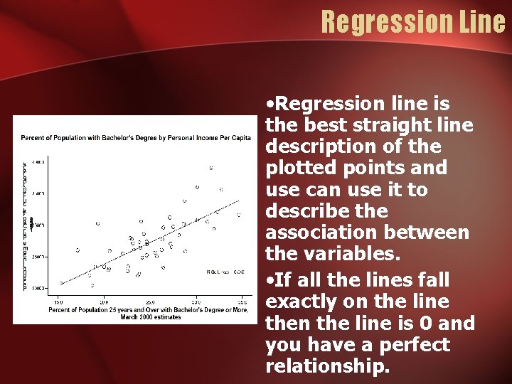 Regression Analysis Scatter plots Regression analysis requires interval