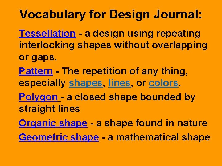 Vocabulary for Design Journal Tessellation a design using