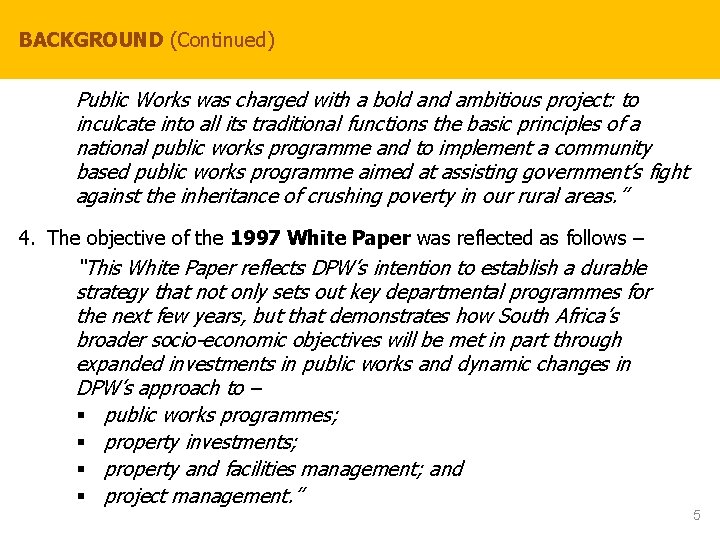 DEPARTMENT OF PUBLIC WORKS PRESENTATION TO NATIONAL ASSEMBLYS