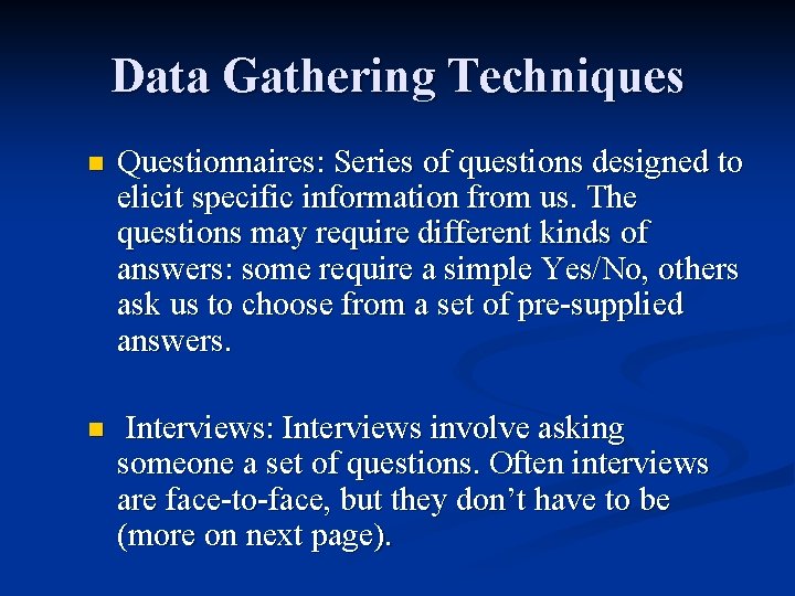 Identifying Needs and Establishing Requirements Chapter 7 PRS