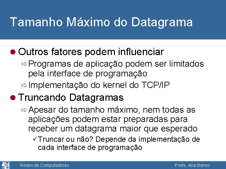 Protocolos de Transporte da Pilha TCPIP Profa Ana