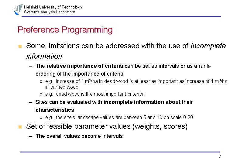 Helsinki University of Technology Systems Analysis Laboratory Selecting