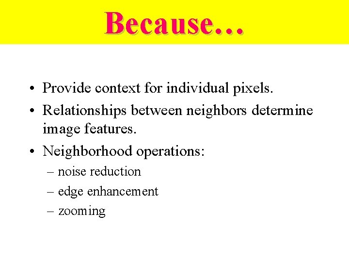 Neighborhood Operations Objectives Why are neighborhoods important What