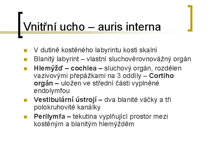 stroj sluchov a rovnovn organum vestibulocochlearis Somatologie stroj