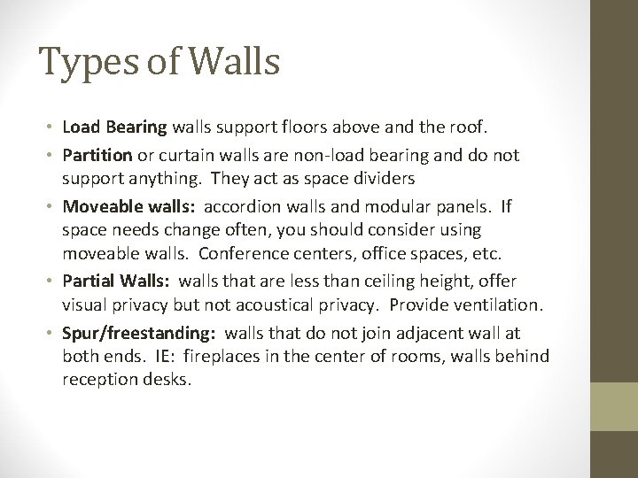 Walls Ceilings and Floors Types of Walls Load
