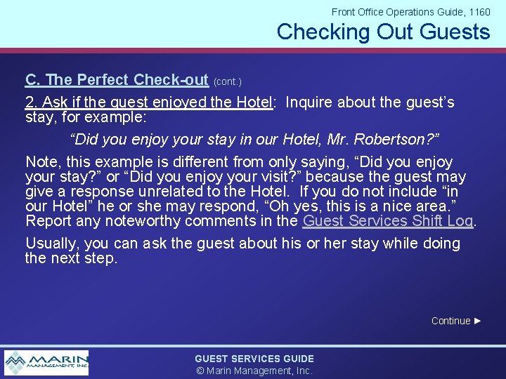 Front Office Operations Guide 1160 Checking Out Guests