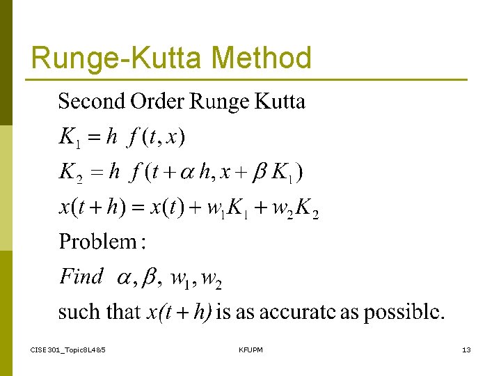 SE 301 Numerical Methods Topic 8 Ordinary Differential