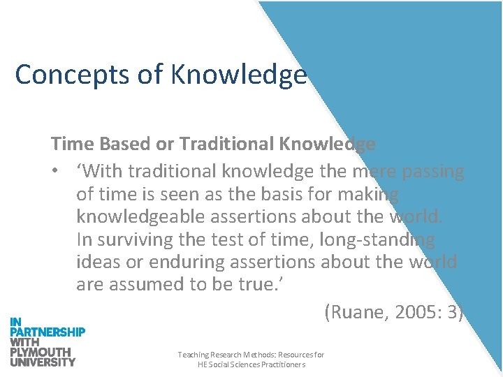Concepts of Knowledge Time Based or Traditional Knowledge