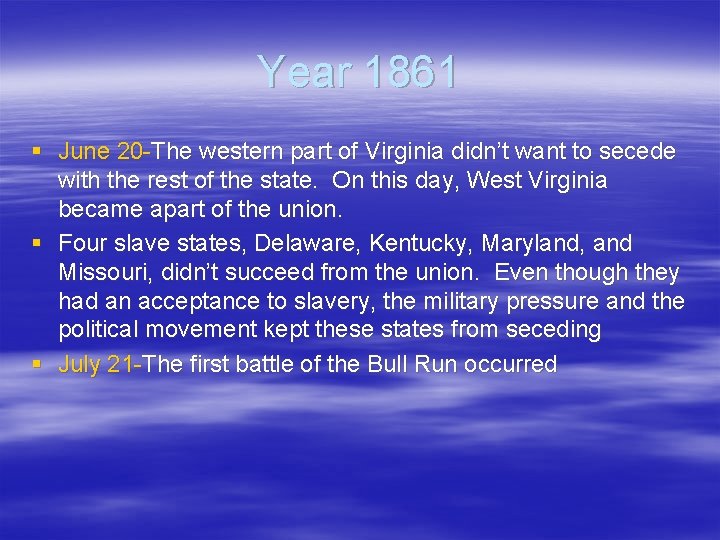 UNITED STATES CIVIL WAR TIMELINE By Richard Allison