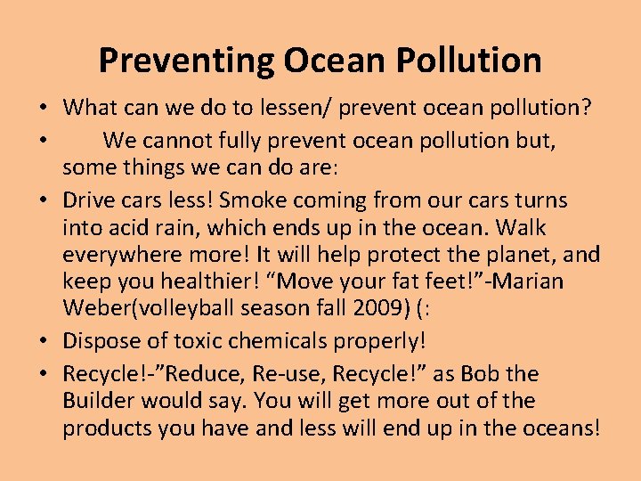 Ocean Pollution By Jamie Wildner Table of Contents