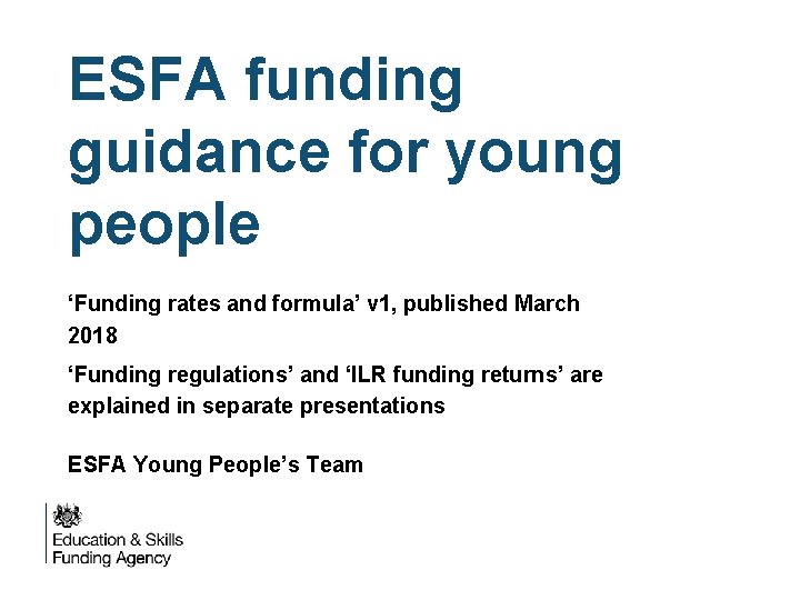 ESFA funding guidance for young people Funding rates