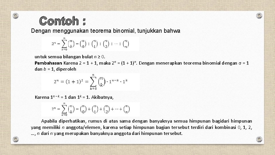 Teorema Binomial Kelompok 1 DISUSUN OLEH Abdul Muhit