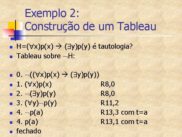 Lgica de Predicados Tableaux semnticos Sistema de Tableaux